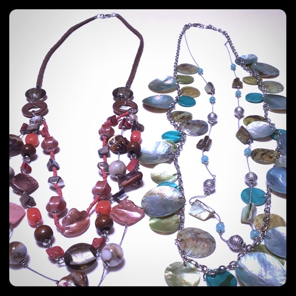 Jewelry | Beaded Shell Long Layered Necklaces Set Of 2 | Poshmark